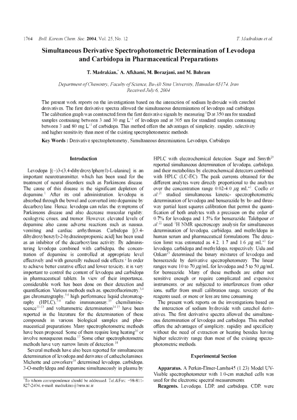 (PDF) Simultaneous Derivative Spectrophotometric Determination of Levodopa and Carbidopa in ...
