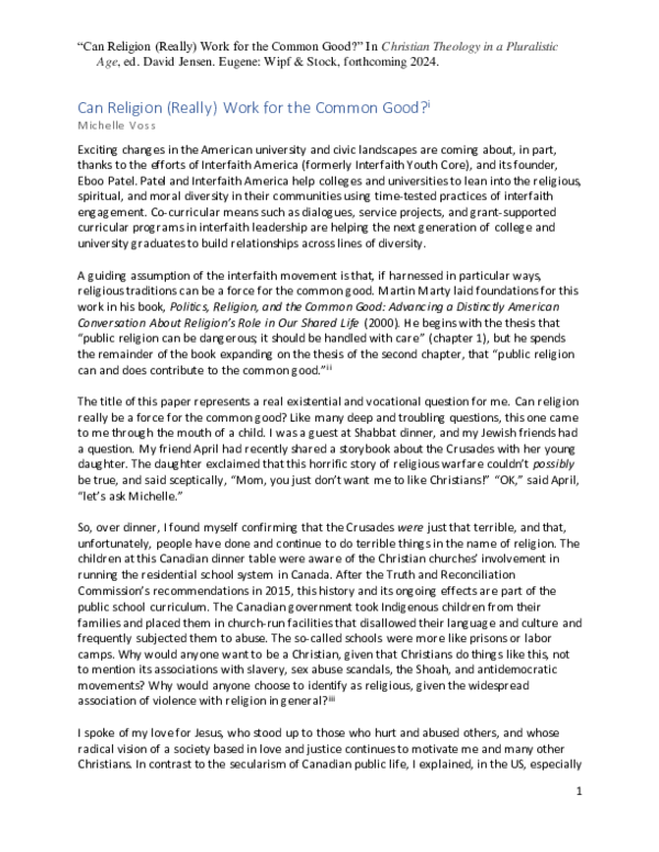 (PDF) Can Religion (Really) Work for the Common Good?
