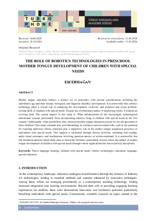 (PDF) THE ROLE OF ROBOTICS TECHNOLOGIES IN PRESCHOOL