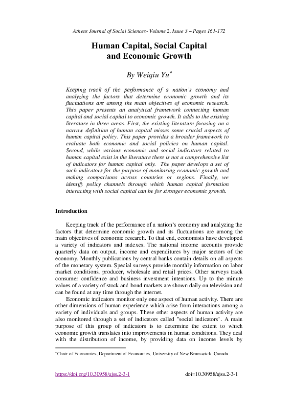(PDF) Human Capital, Social Capital and Economic Growth