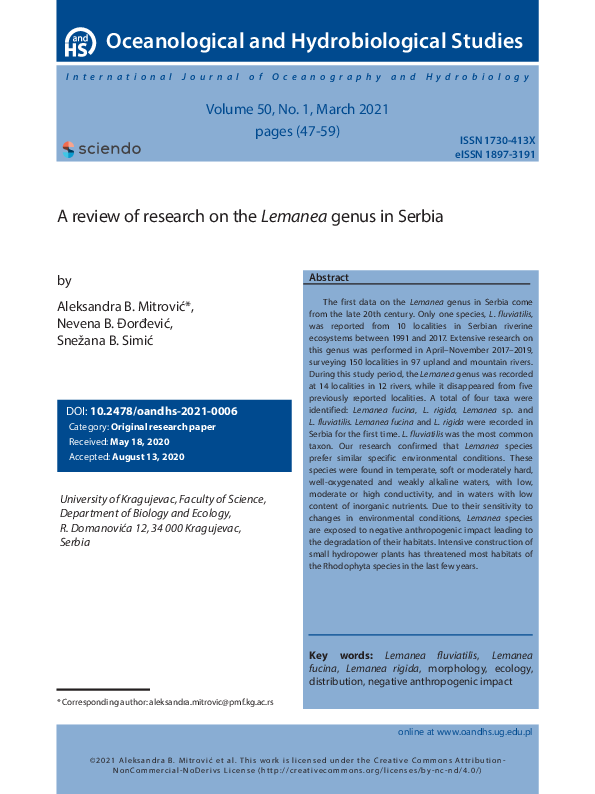 (PDF) A review of research on the Lemanea genus in Serbia