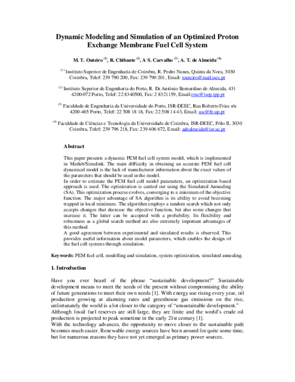 (PDF) Dynamic modeling and simulation of an optimized proton exchange membrane fuel cell system