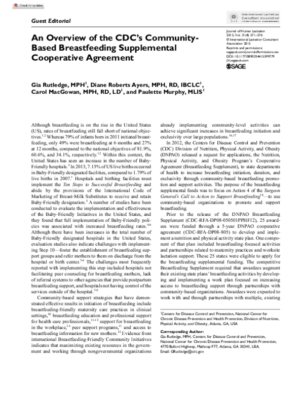 (PDF) An Overview of the CDC’s Community-Based Breastfeeding Supplemental Cooperative Agreement ...