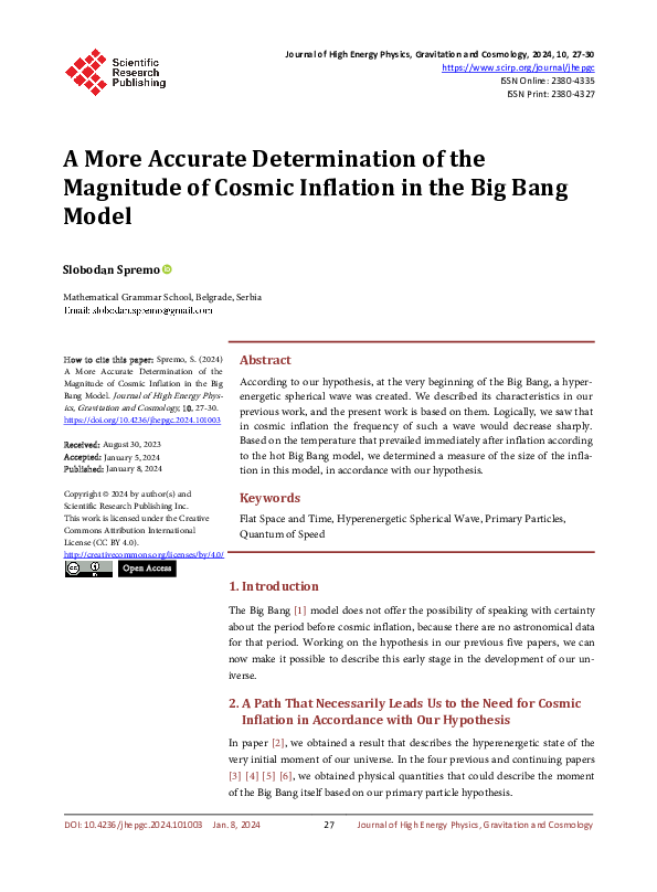 (PDF) Measuring Cosmic Inflation in the Big Bang Model