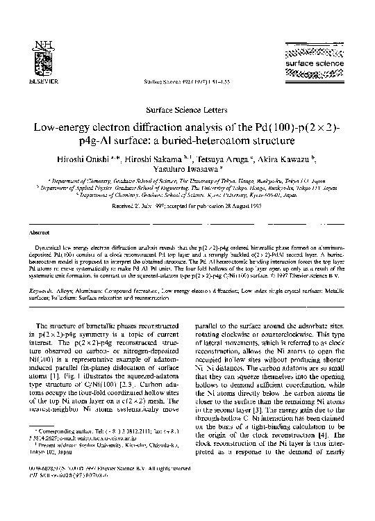 (PDF) Low-energy electron diffraction analysis of the Pd(100)-p(2 × 2 ...