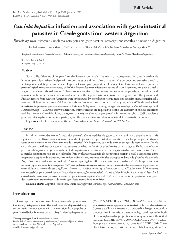 (PDF) Fasciola hepatica infection and association with gastrointestinal ...