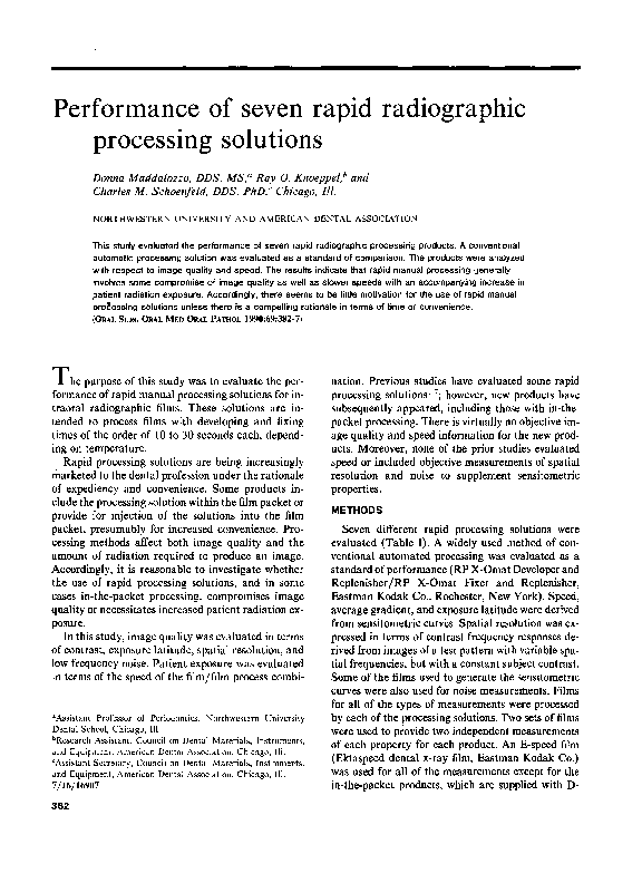 (PDF) Performance of seven rapid radiographic processing solutions
