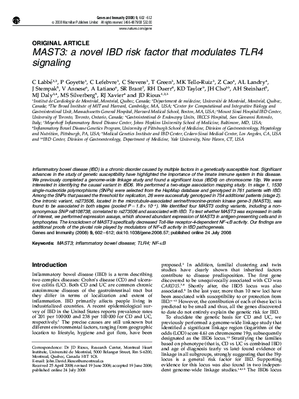 (PDF) MAST3: a novel IBD risk factor that modulates TLR4 signaling ...