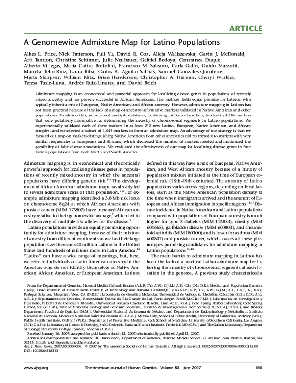(PDF) A Genomewide Admixture Map for Latino Populations | Marcela Karey ...