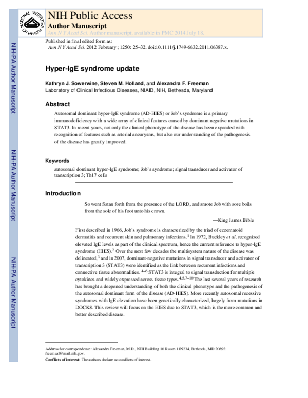 (PDF) Hyper‐IgE syndrome update