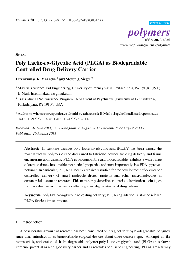 (PDF) Poly Lactic-co-Glycolic Acid (PLGA) as Biodegradable Controlled ...