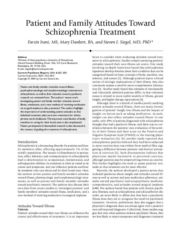 (PDF) Patient and family attitudes toward schizophrenia treatment