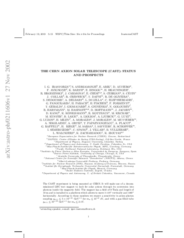 (PDF) The CERN axion solar telescope (CAST): status and prospects