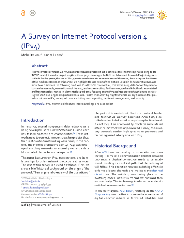 (PDF) A Survey on Internet Protocol version 4 (IPv4)