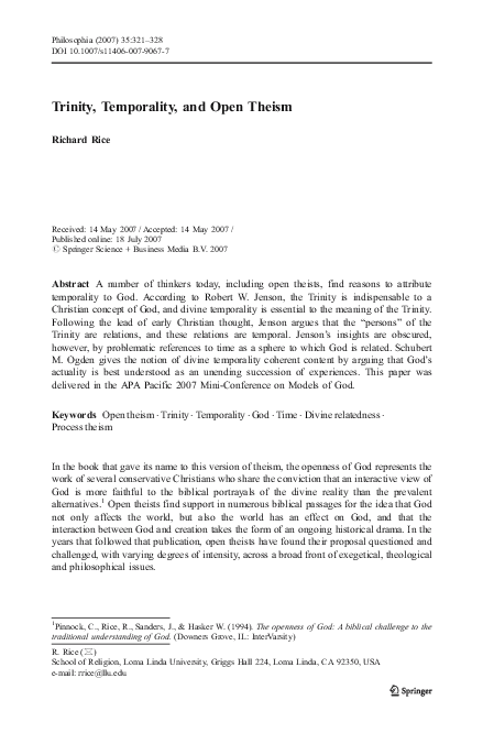 (PDF) Trinity, Temporality, and Open Theism
