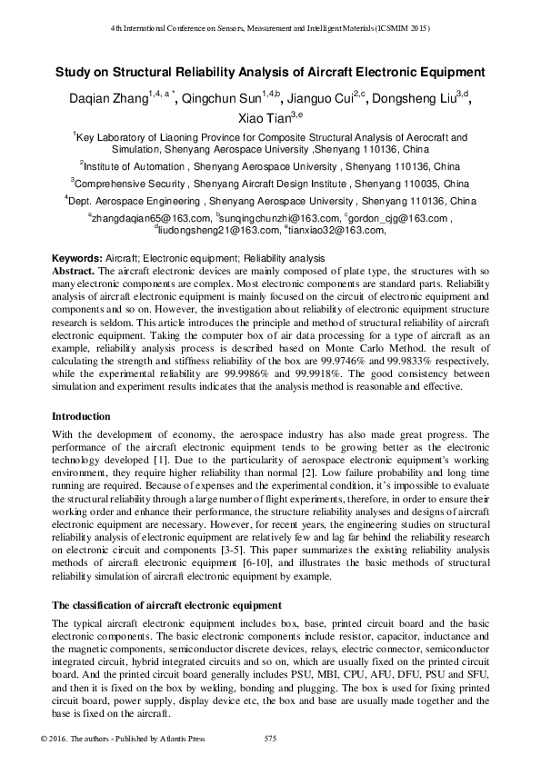 (PDF) Study on Structural Reliability Analysis of Aircraft Electronic ...