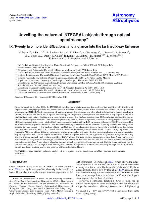 (PDF) Unveiling the nature of INTEGRAL objects through optical spectroscopy