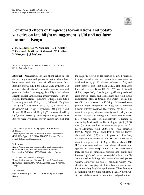 (PDF) Combined effects of fungicides formulations and potato varieties on late blight management ...