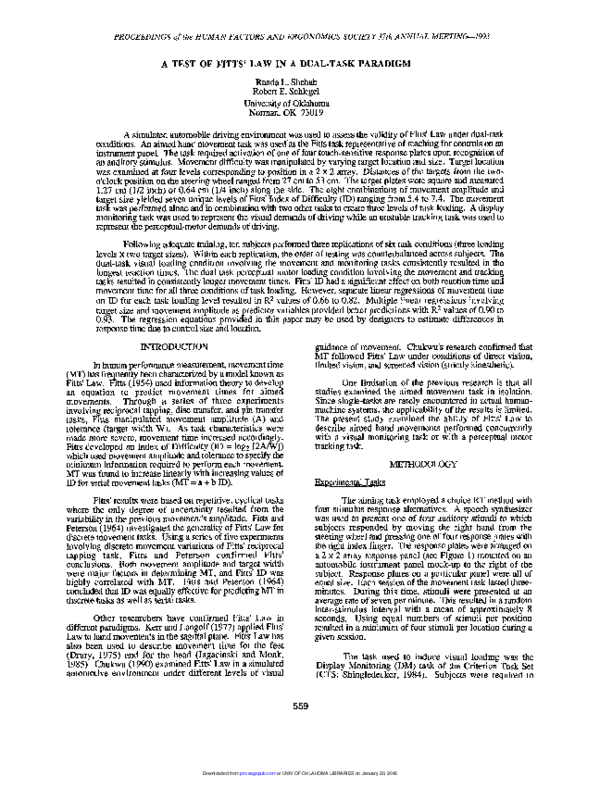(PDF) A Test of Fitts' Law in a Dual-Task Paradigm