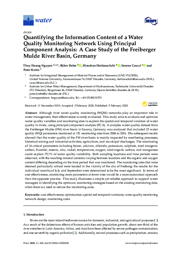 (PDF) Quantifying the Information Content of a Water Quality Monitoring Network Using Principal ...