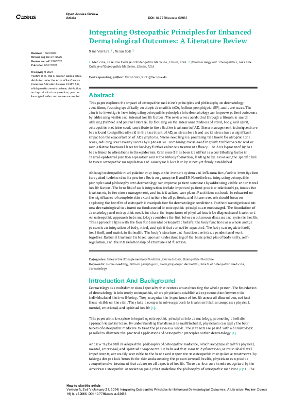 (PDF) Integrating Osteopathic Principles for Enhanced Dermatological ...