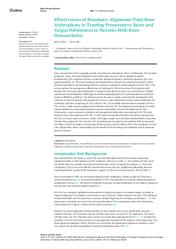 (PDF) Effectiveness of Kinematic Alignment-Total Knee Arthroplasty in ...