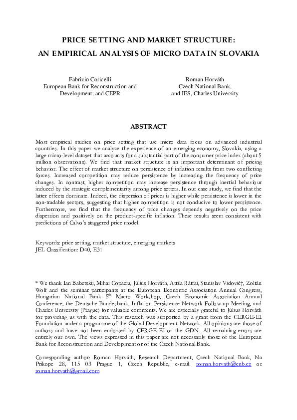 (PDF) Price setting and market structure: an empirical analysis of micro data in Slovakia ...