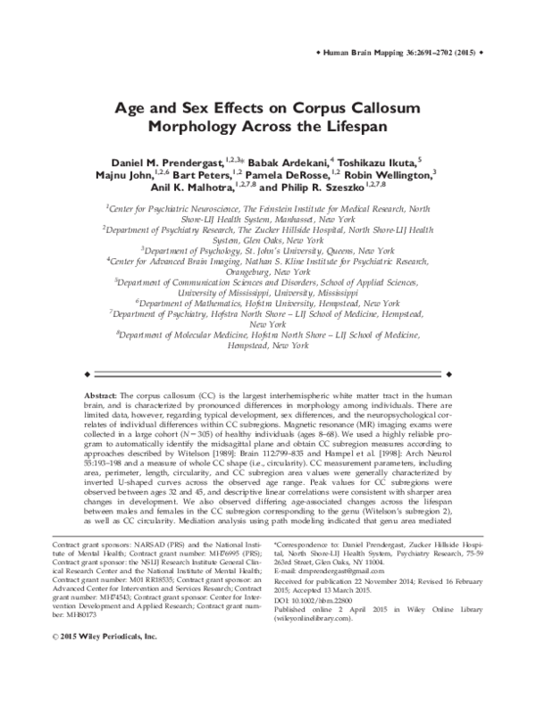 (PDF) Age and sex effects on corpus callosum morphology across the lifespan