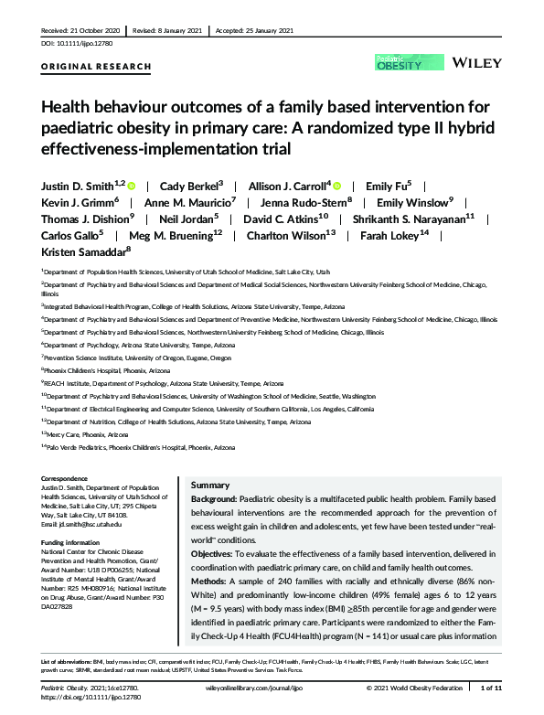 (PDF) Health behaviour outcomes of a family based intervention for ...