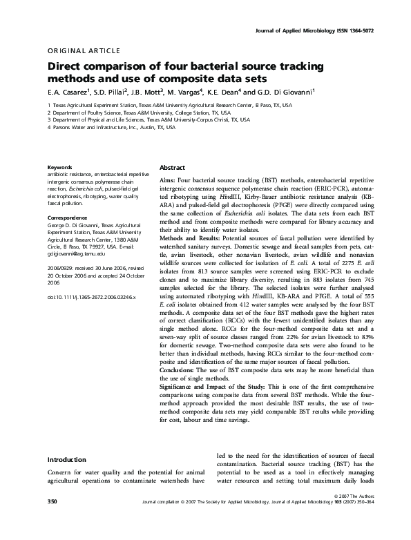 (PDF) Direct comparison of four bacterial source tracking methods and use of composite data sets