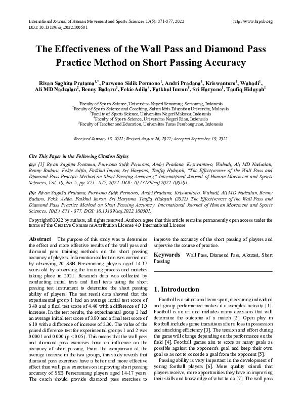 (PDF) The Effectiveness of the Wall Pass and Diamond Pass Practice ...