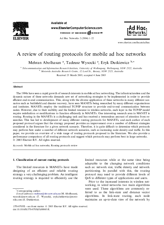 (PDF) A review of routing protocols for mobile ad hoc networks