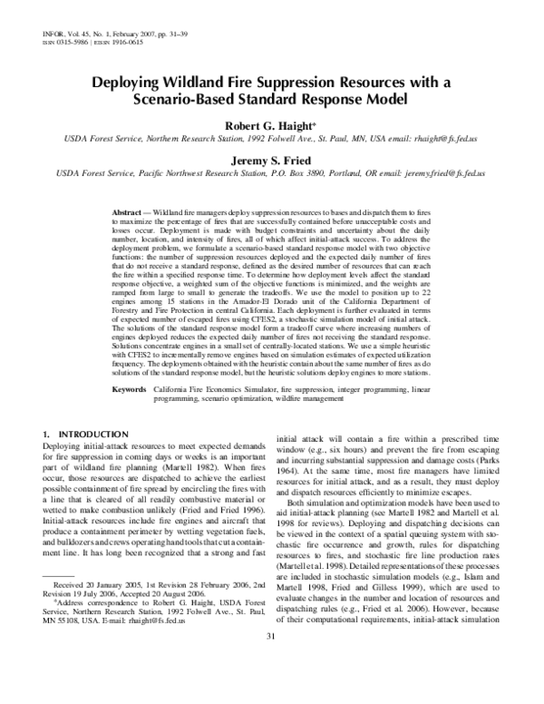 (PDF) Deploying Wildland Fire Suppression Resources with a Scenario-Based Standard Response Model