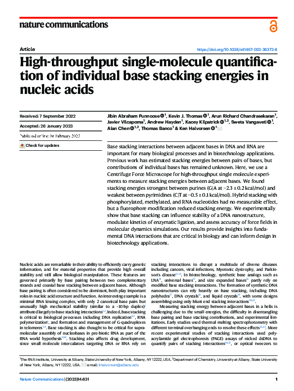 (PDF) High-throughput single-molecule quantification of individual base stacking energies in ...