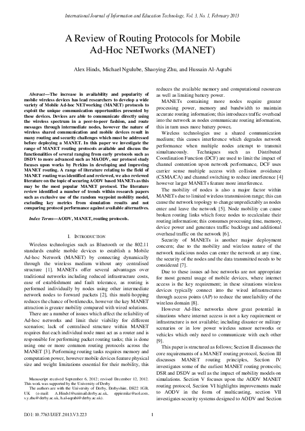 (PDF) A Review of Routing Protocols for Mobile Ad-Hoc NETworks (MANET)