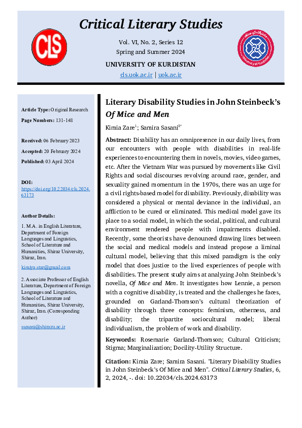 (PDF) Literary Disability Studies in John Steinbeck’s Of Mice and Men