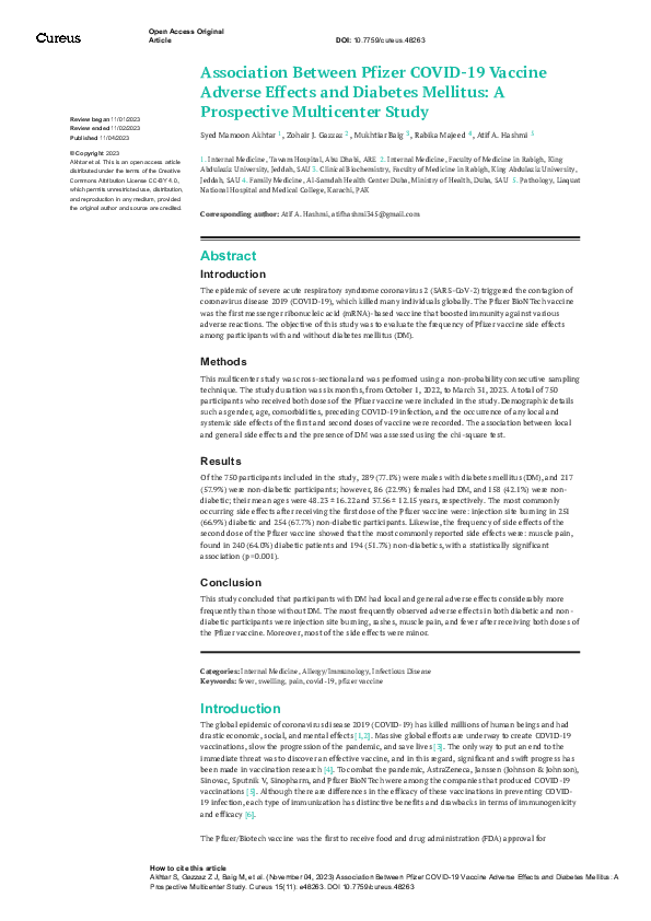 (PDF) Association Between Pfizer COVID-19 Vaccine Adverse Effects and ...