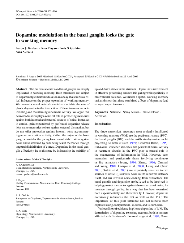 (PDF) Dopamine modulation in the basal ganglia locks the gate to working memory