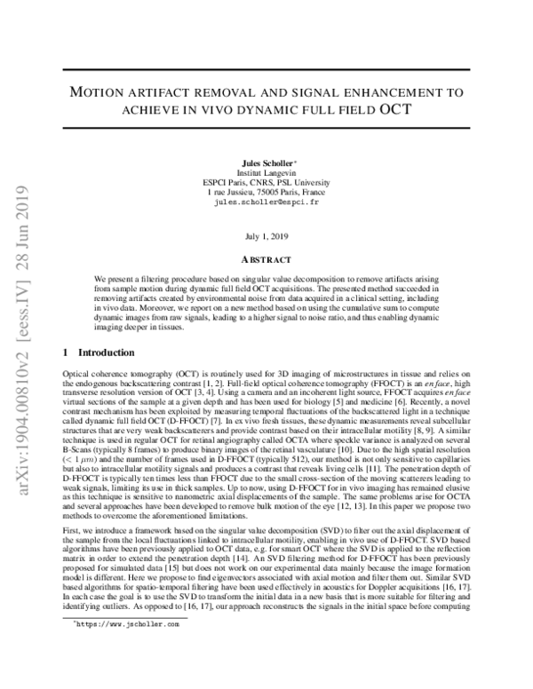 (PDF) Motion artifact removal and signal enhancement to achieve in vivo ...