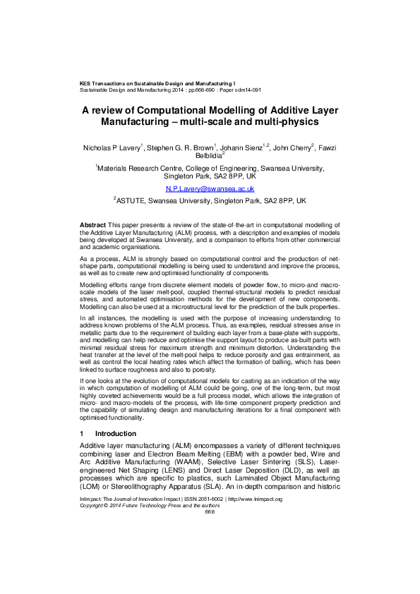 (PDF) A review of Computational Modelling of Additive Layer ...