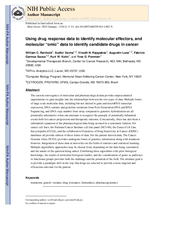 (PDF) Using drug response data to identify molecular effectors, and ...