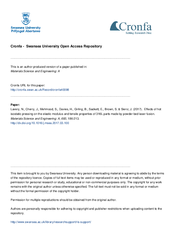 Pdf Effects Of Hot Isostatic Pressing On The Elastic Modulus And Tensile Properties Of 316l