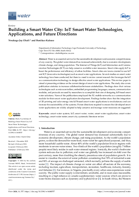 (PDF) Building a Smart Water City: IoT Smart Water Technologies ...