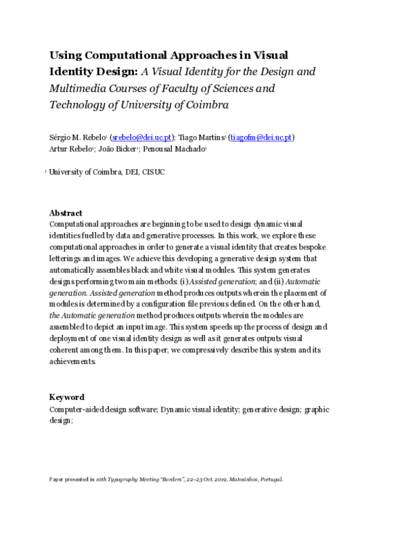 Pdf Using Computational Approaches In Visual Identity Design A Visual Identity For The Design