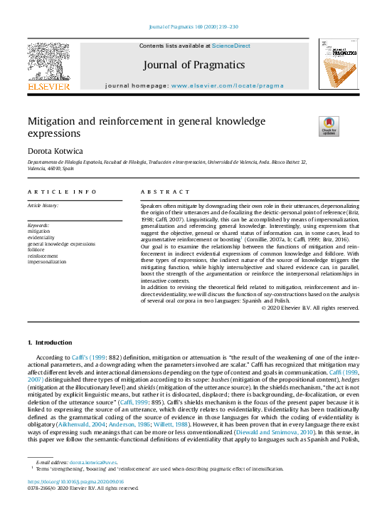 (PDF) Mitigation and reinforcement in general knowledge expressions