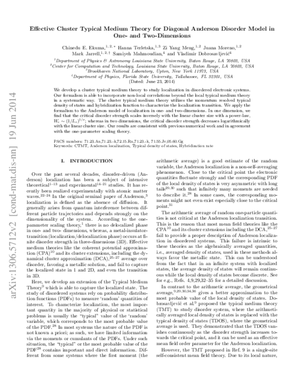 (PDF) Effective cluster typical medium theory for the diagonal Anderson ...