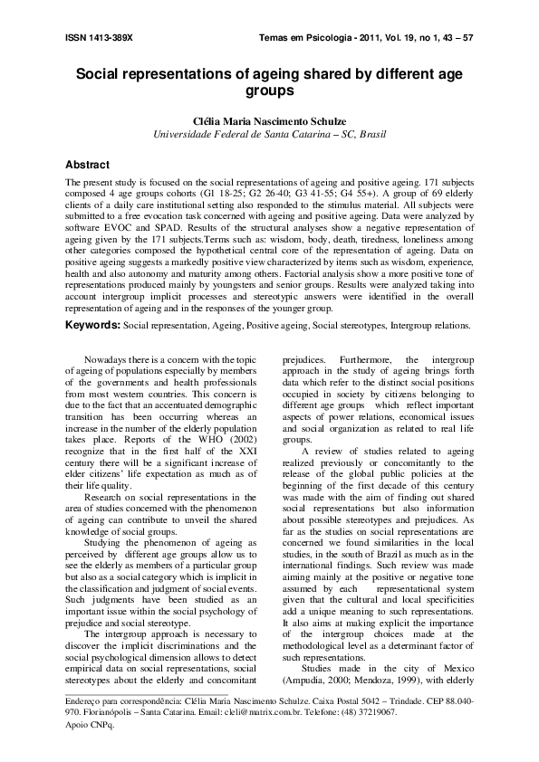 (PDF) Social representations of ageing shared by different age groups