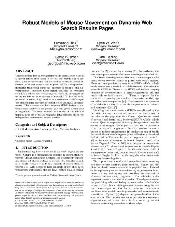 (PDF) Robust models of mouse movement on dynamic web search results pages