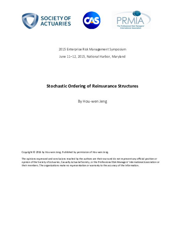 (PDF) Stochastic Ordering of Reinsurance Structures