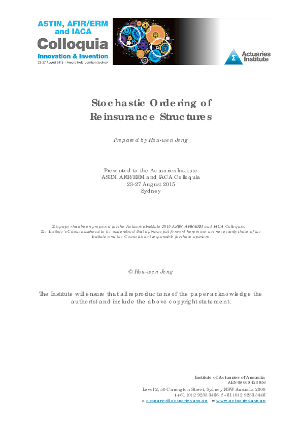 (PDF) Stochastic Ordering of Reinsurance Structures
